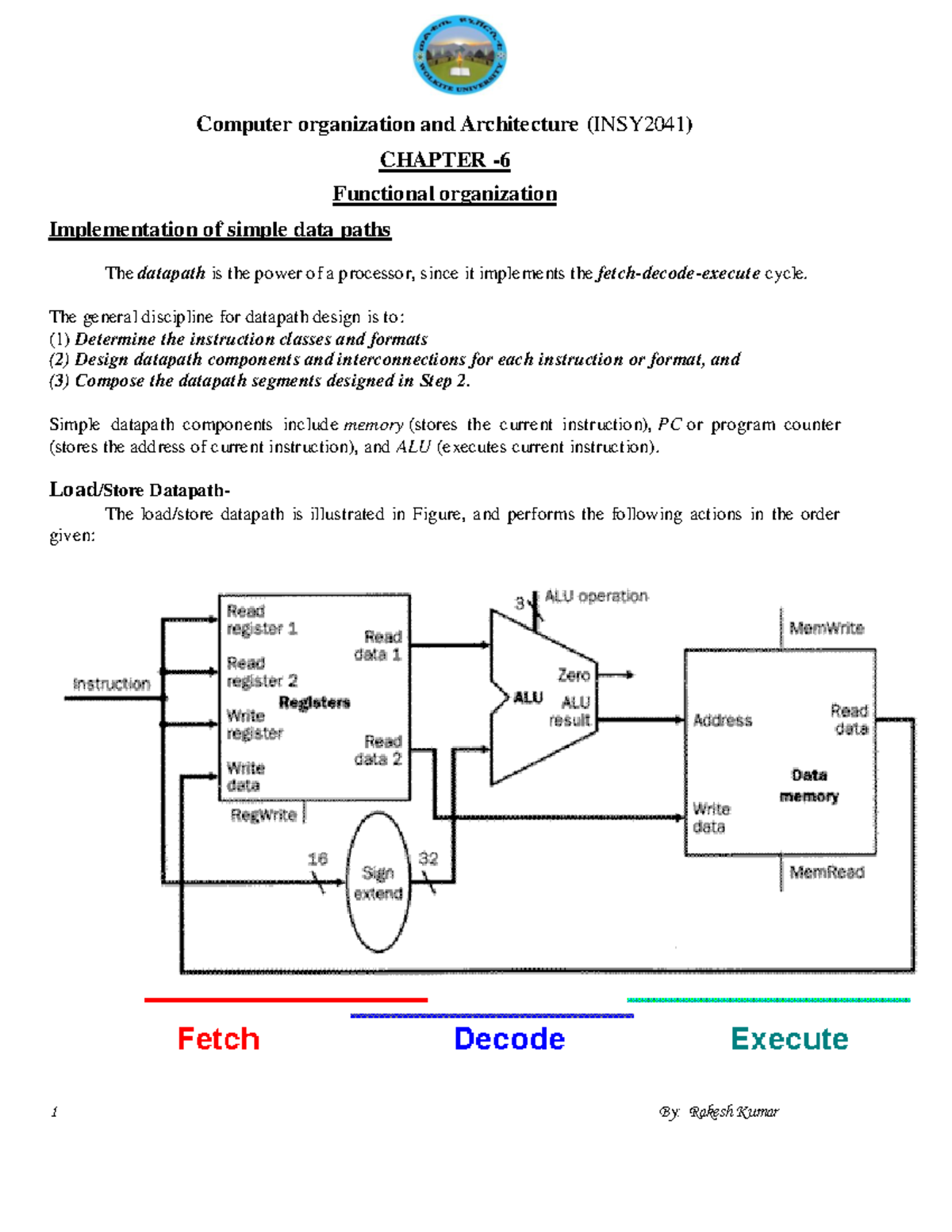 Chapter-six-material - Computer organization and Architecture (INSY2041 ...