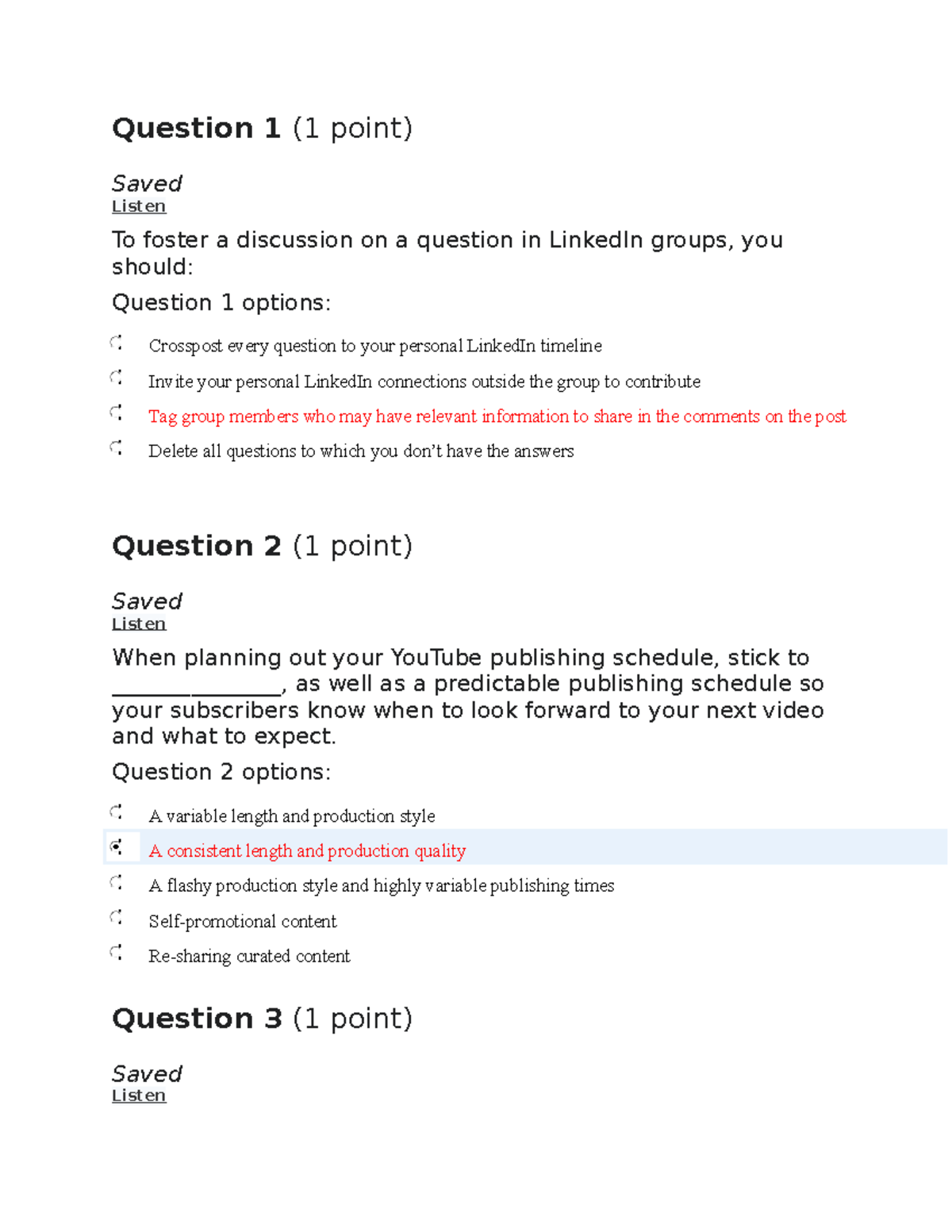 Hootsuite Academy Building A Social Media Community Quiz - Question 1 (1 point) Saved Listen To ...