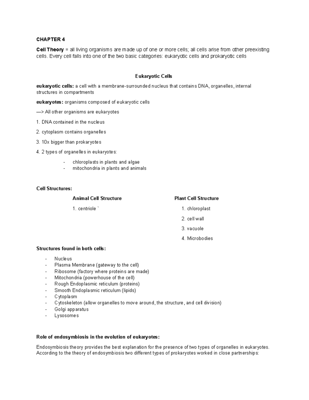 Bio Notes Chapter 4 - Cell Theory and the Cell Structure - CHAPTER 4 ...