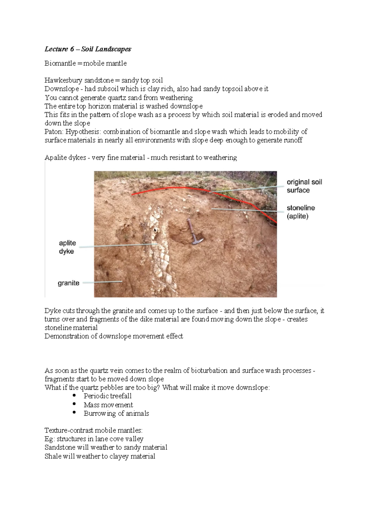 Lecture 6 ENVS2266 - Lecture 6 – Soil Landscapes Biomantle = mobile ...