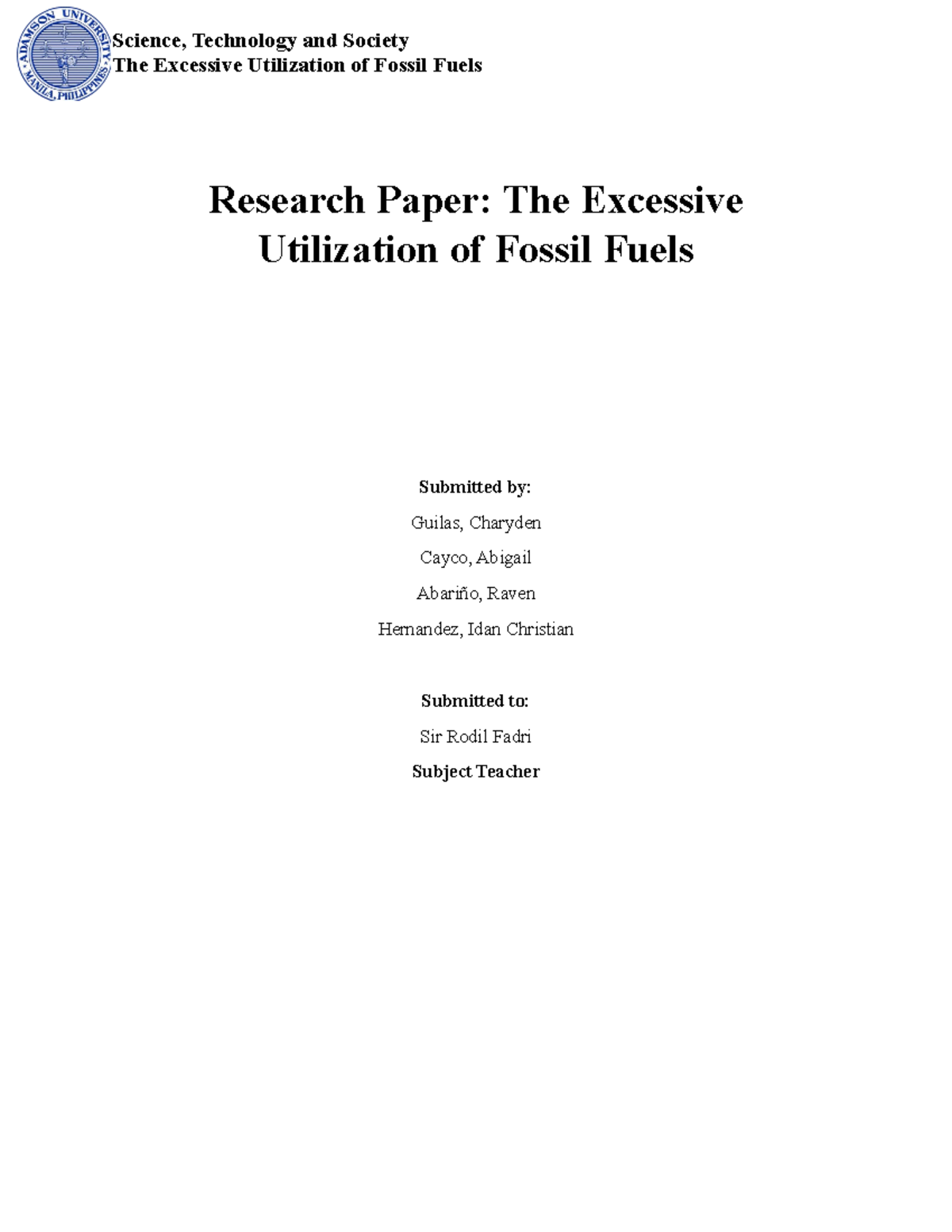 Chapter 3 The Excessive Utilization of Fossil Fuels - The Excessive ...