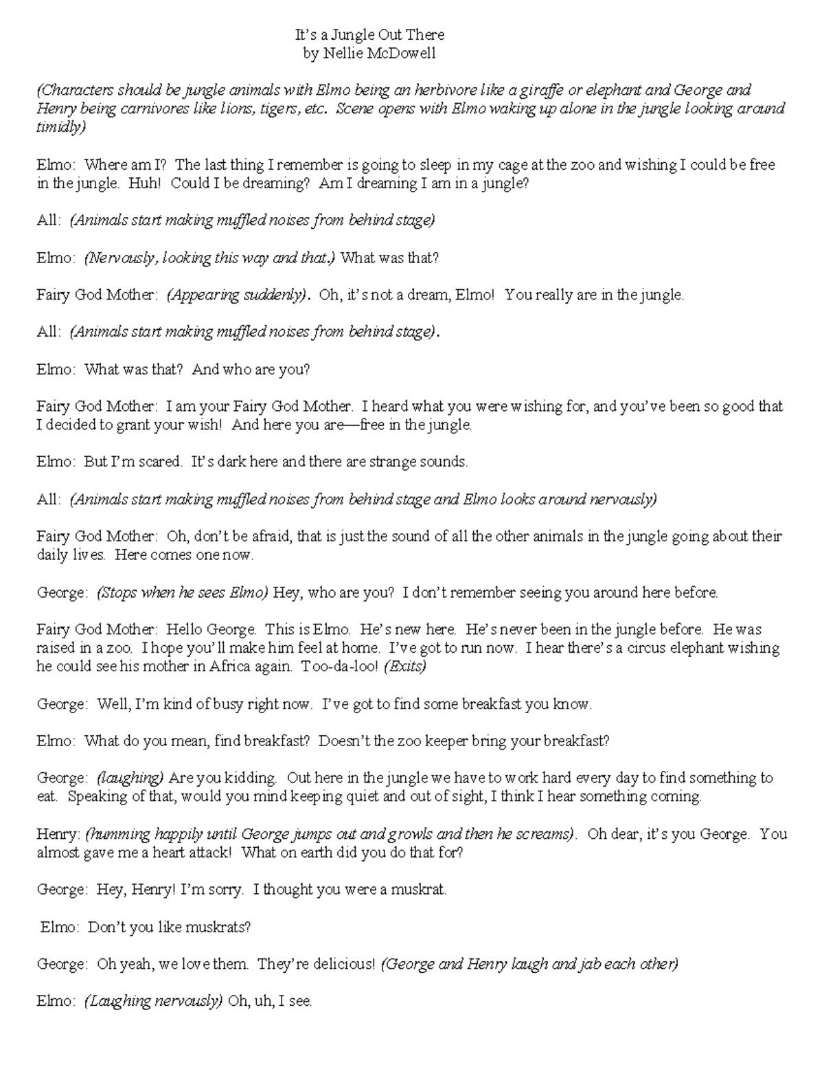 Jungle Puppet Script - essays - It’s a Jungle Out There by Nellie ...