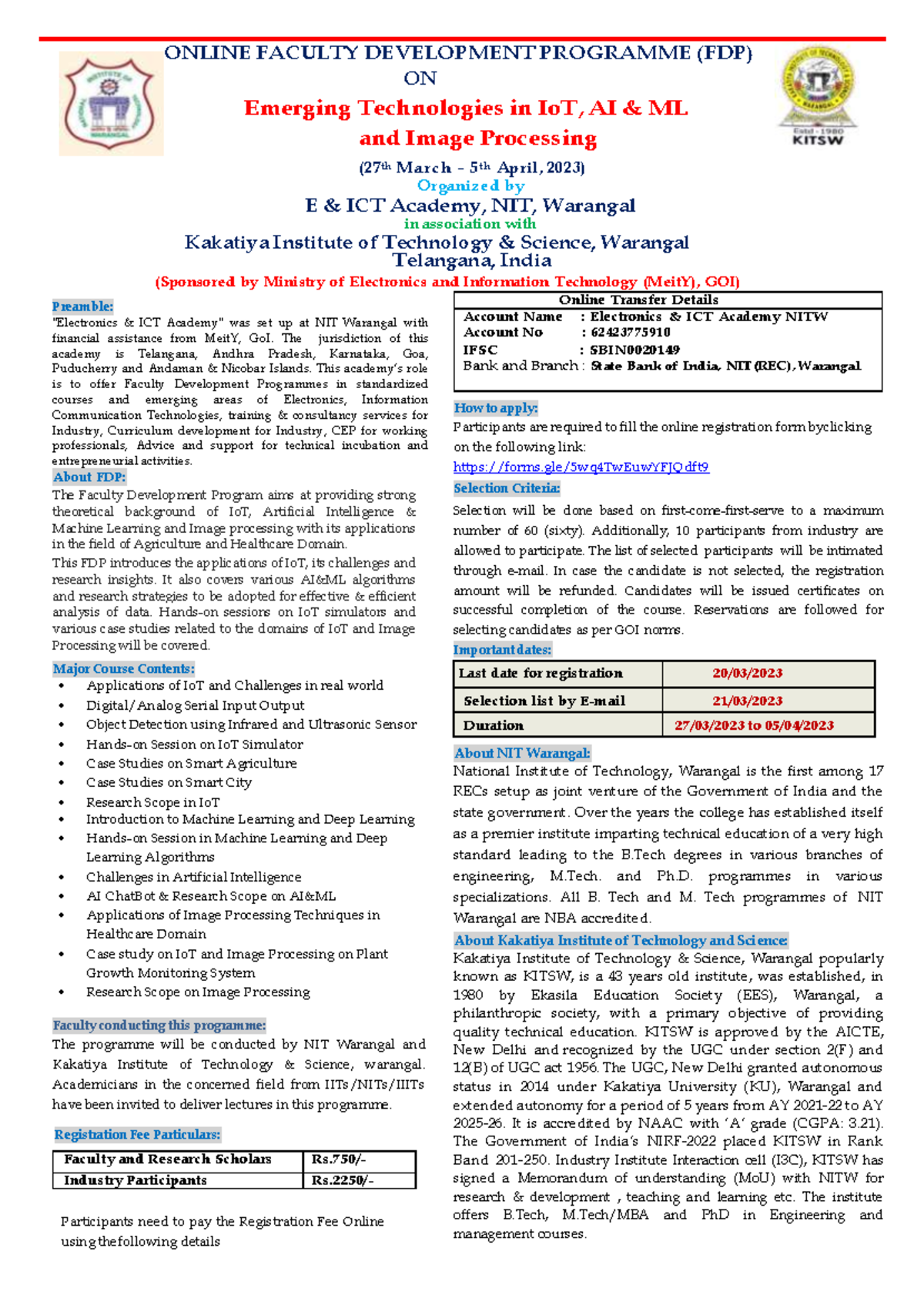 EICT FDP final 1 Brochure - ONLINE FACULTY DEVELOPMENT PROGRAMME (FDP ...
