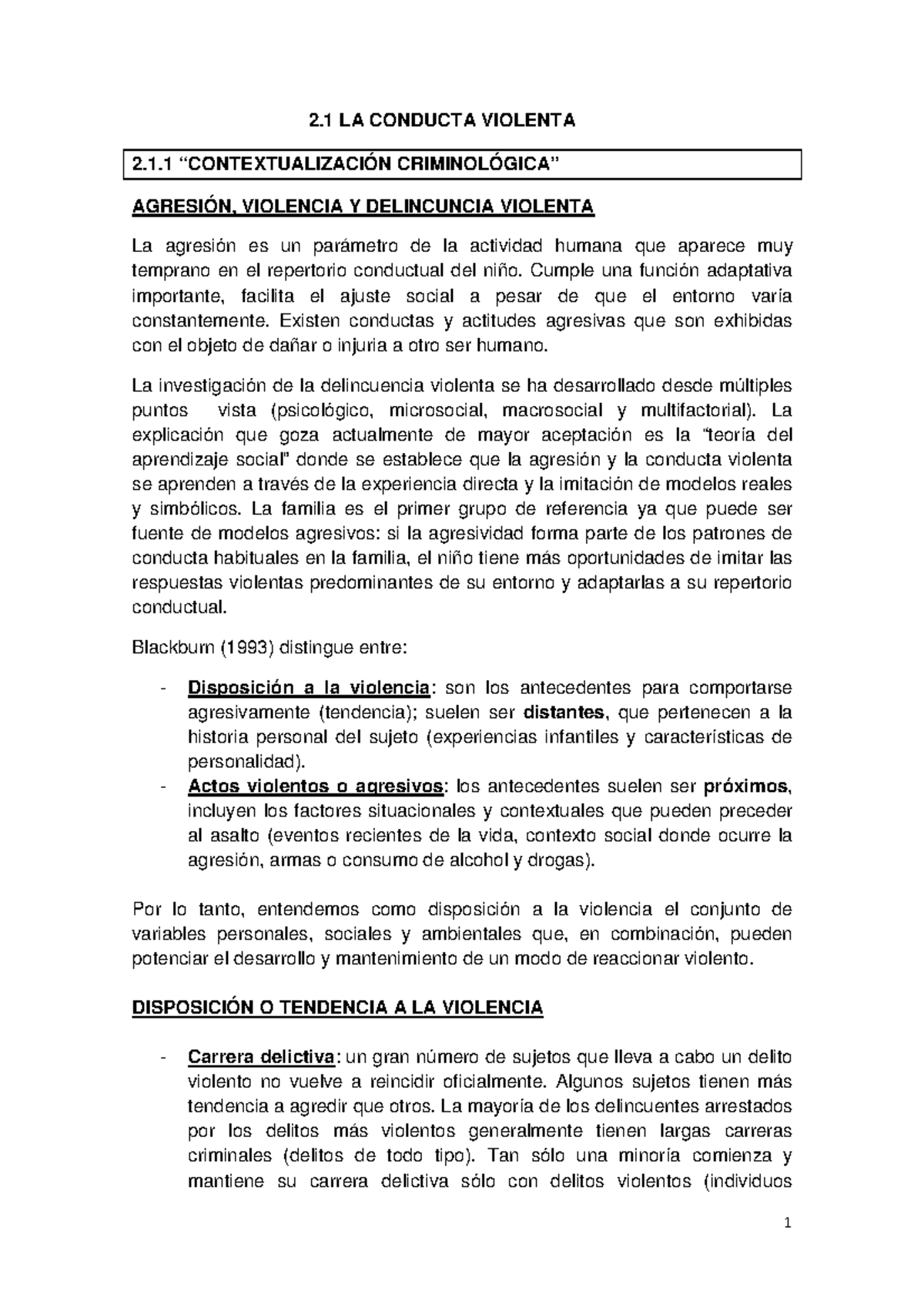 Tema 2 conducta violenta apuntes - 2 LA CONDUCTA VIOLENTA 2.1 ...