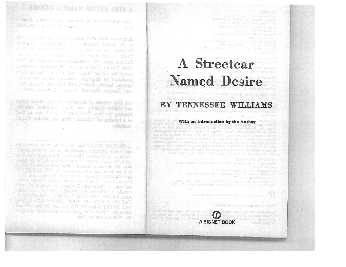A Streetcar Named Desire 2 - " A Streetcar Named Desire BY TENNESSEE ...