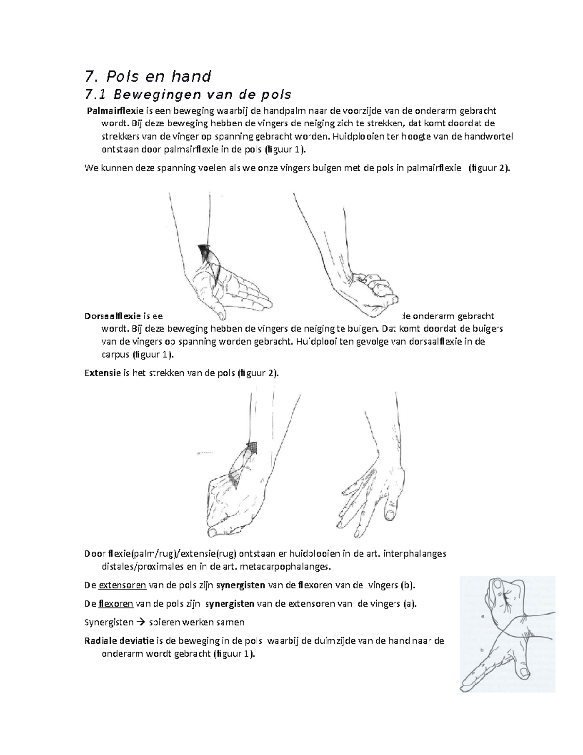 Pols en hand (anatomie) - 7. Pols en hand 7 Bewegingen van de pols Palmairflexie is een beweging ...