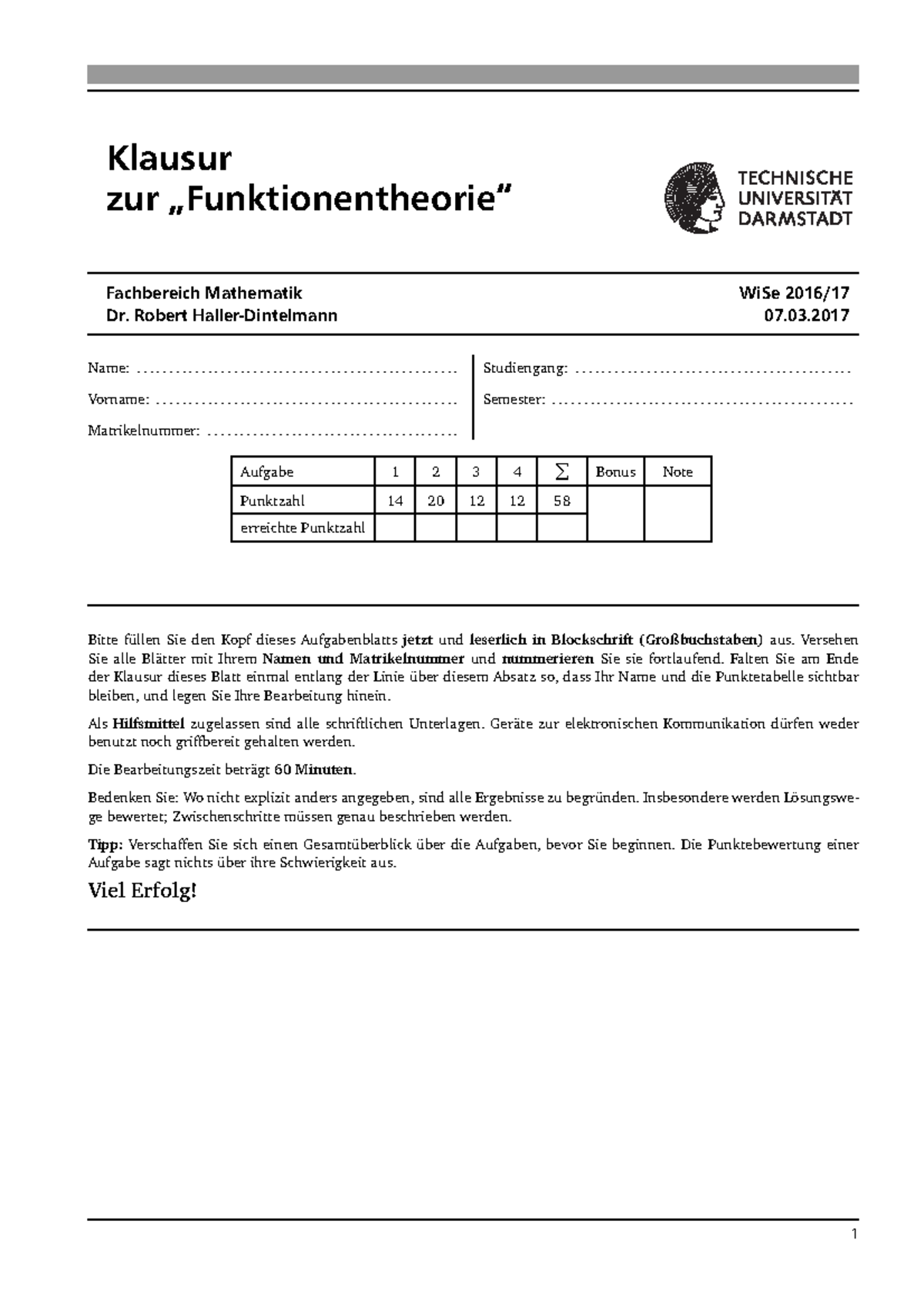 CA de Wi Se16 Haller-Dintelmann - Klausur zur „Funktionentheorie ...