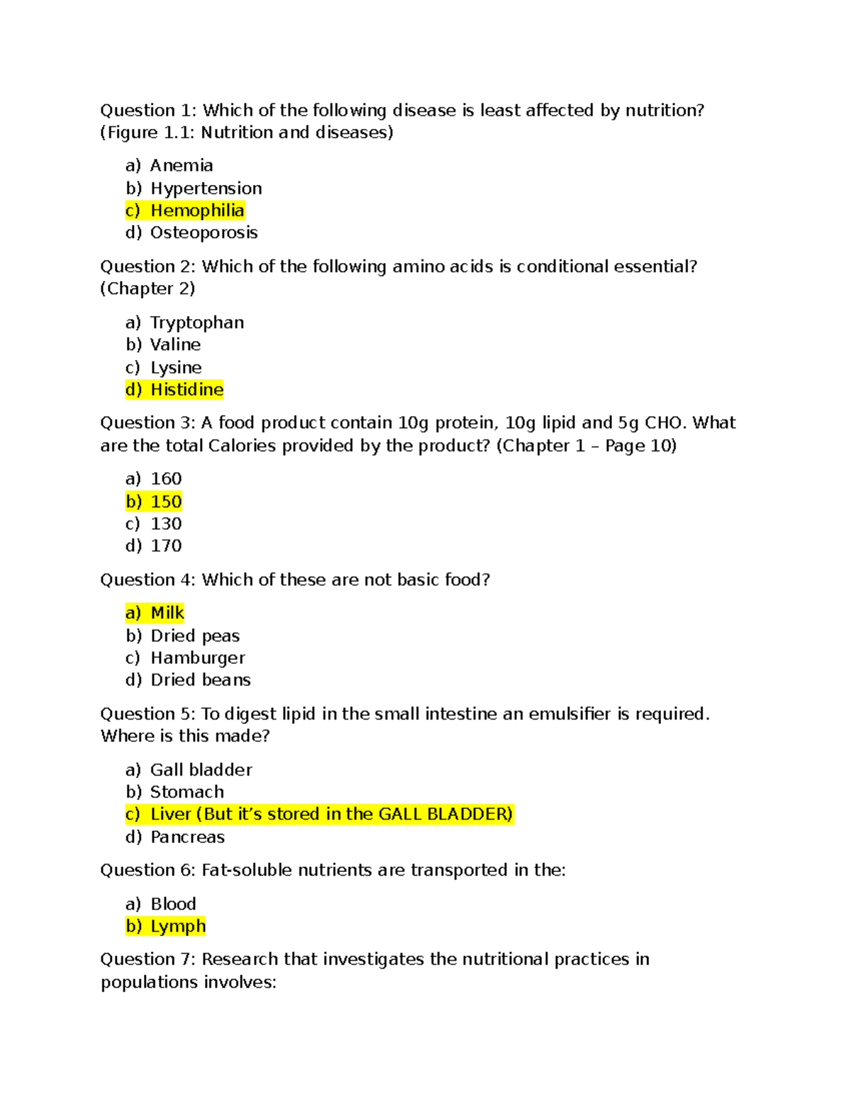Sample Midterm Questions (HNSC 1210) - Question 1: Which of the following disease is least ...