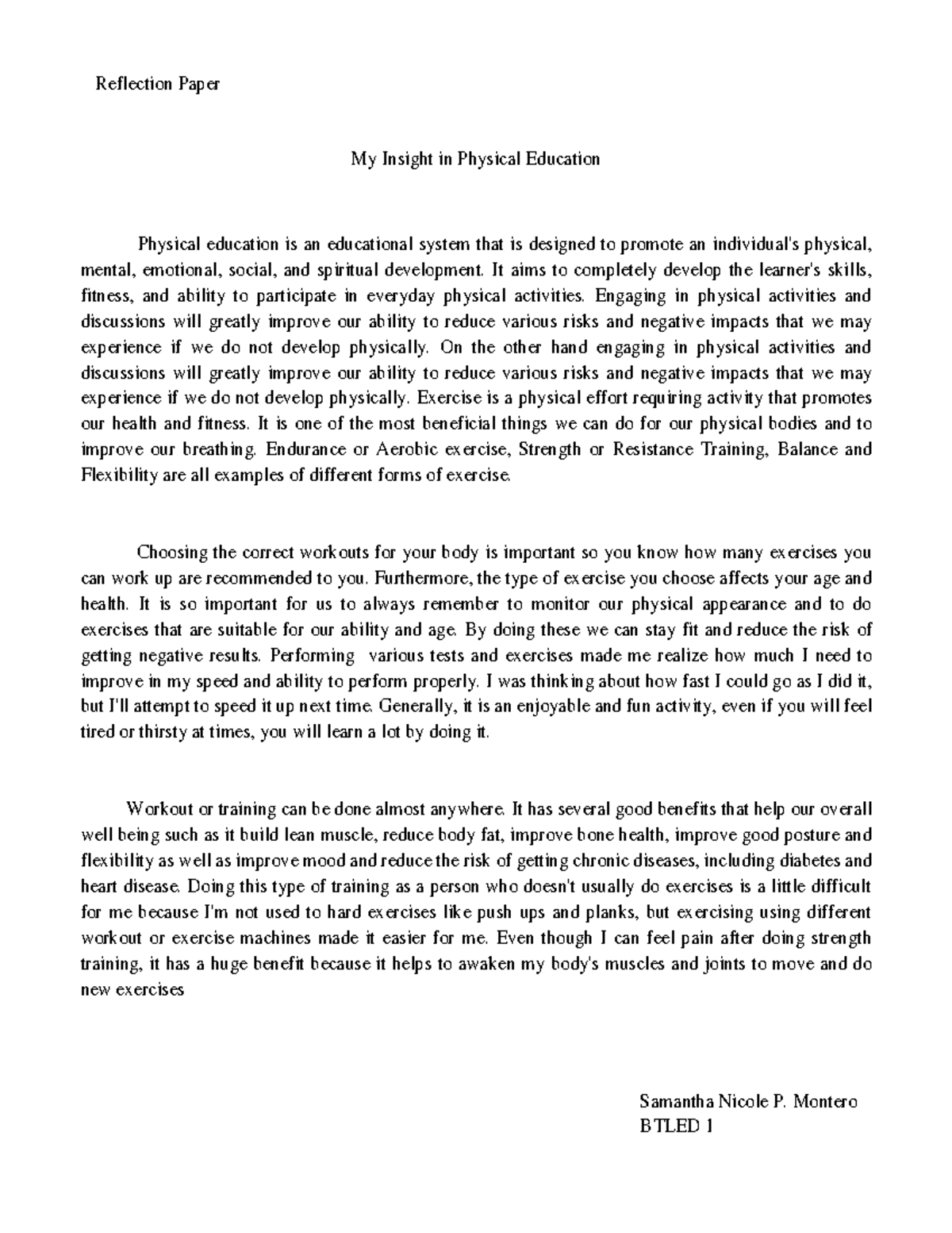 Reflection - Reflecting - Samantha Nicole P. Montero BTLED 1 Reflection ...