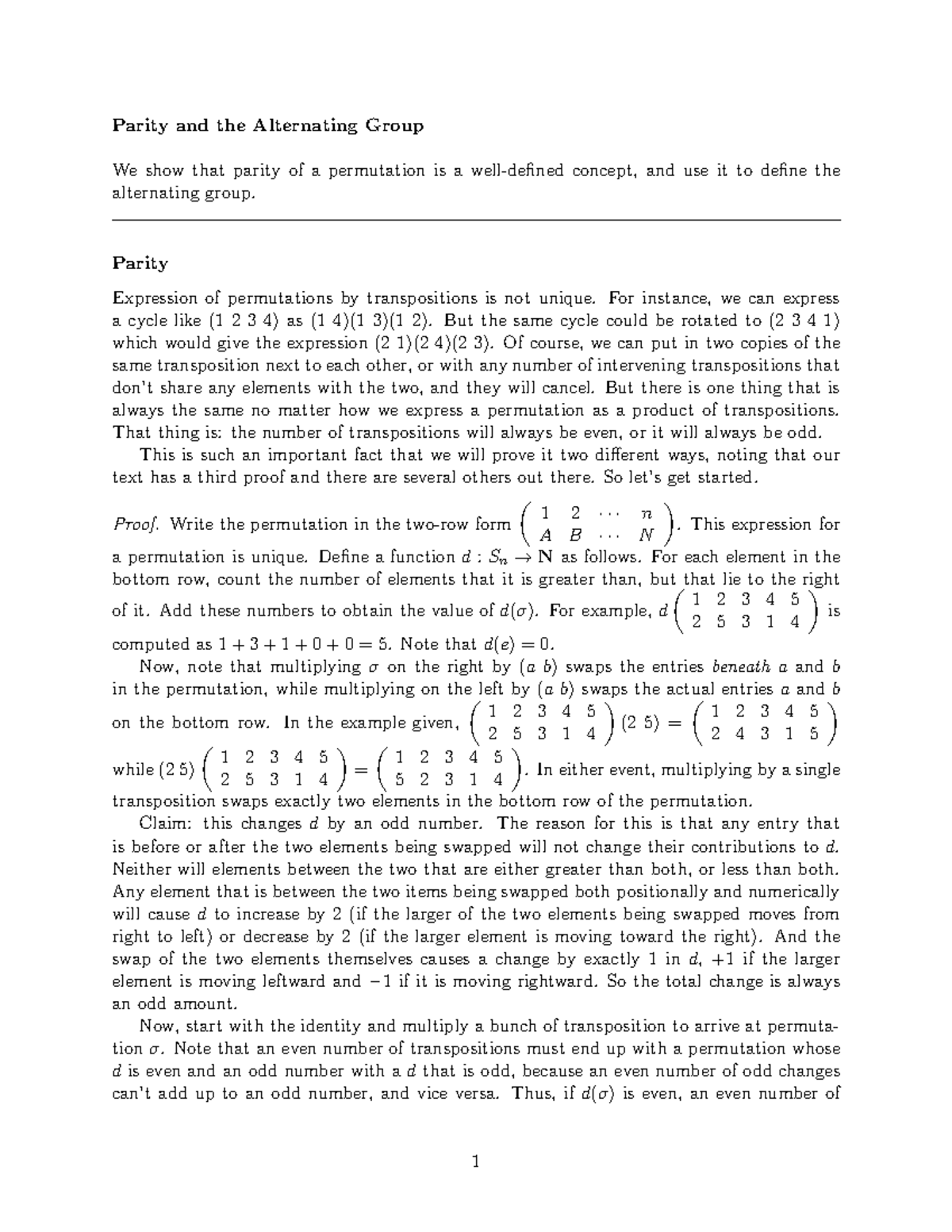 11 Parity and the Alternating Group - Parity Expression of permutations ...