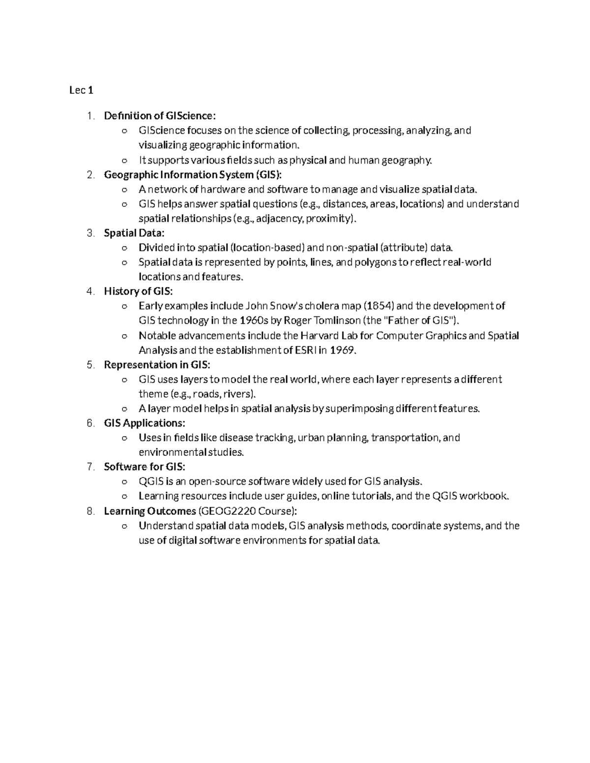 Gis exam - lecture 1 - Lec 1 1. Definition of GIScience: GIScience focuses on the science of ...