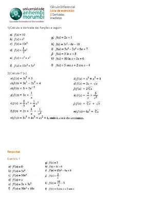 Lista de exercícios sobre otimização utilizando derivadas - Resolva os ...