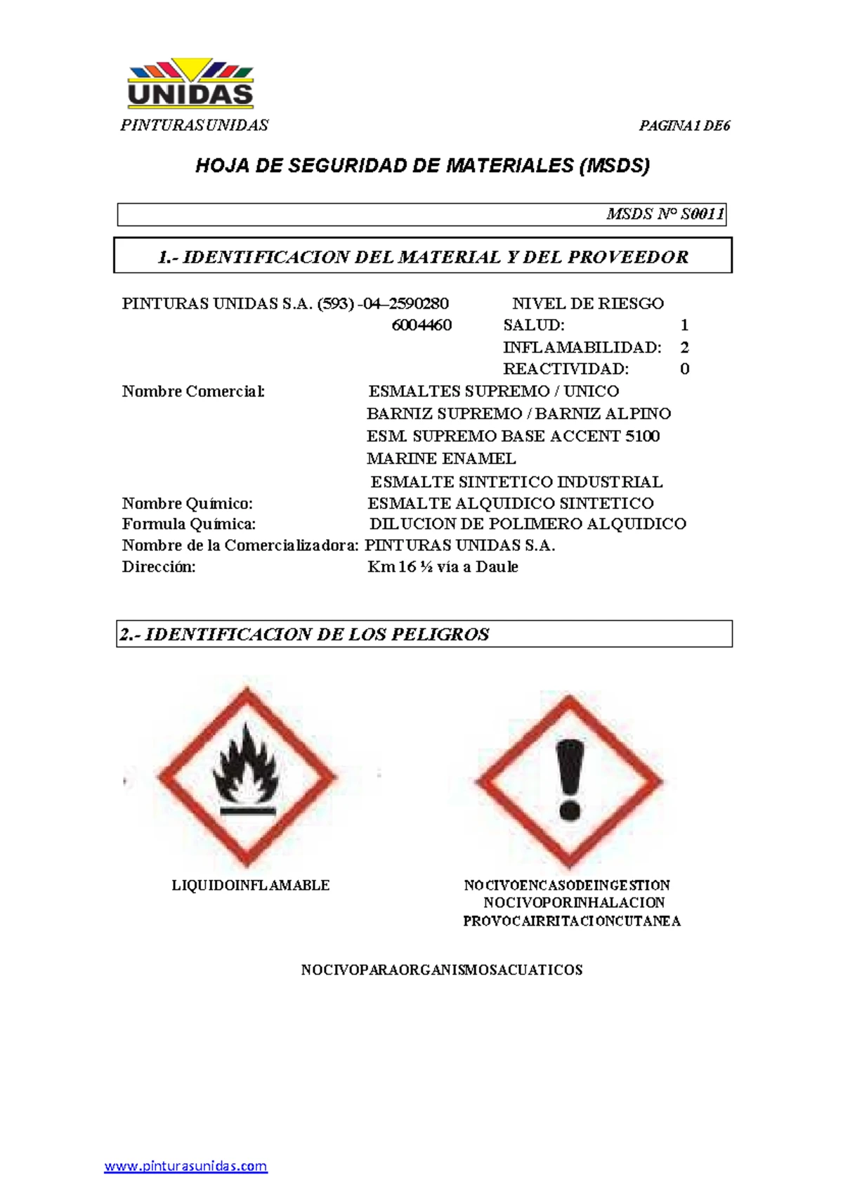 Msds epoxico - ... - ATENCION HOJA DE SEGURIDAD DE MATERIALES (MSDS) 1.- IDENTIFICACION DE LA ...