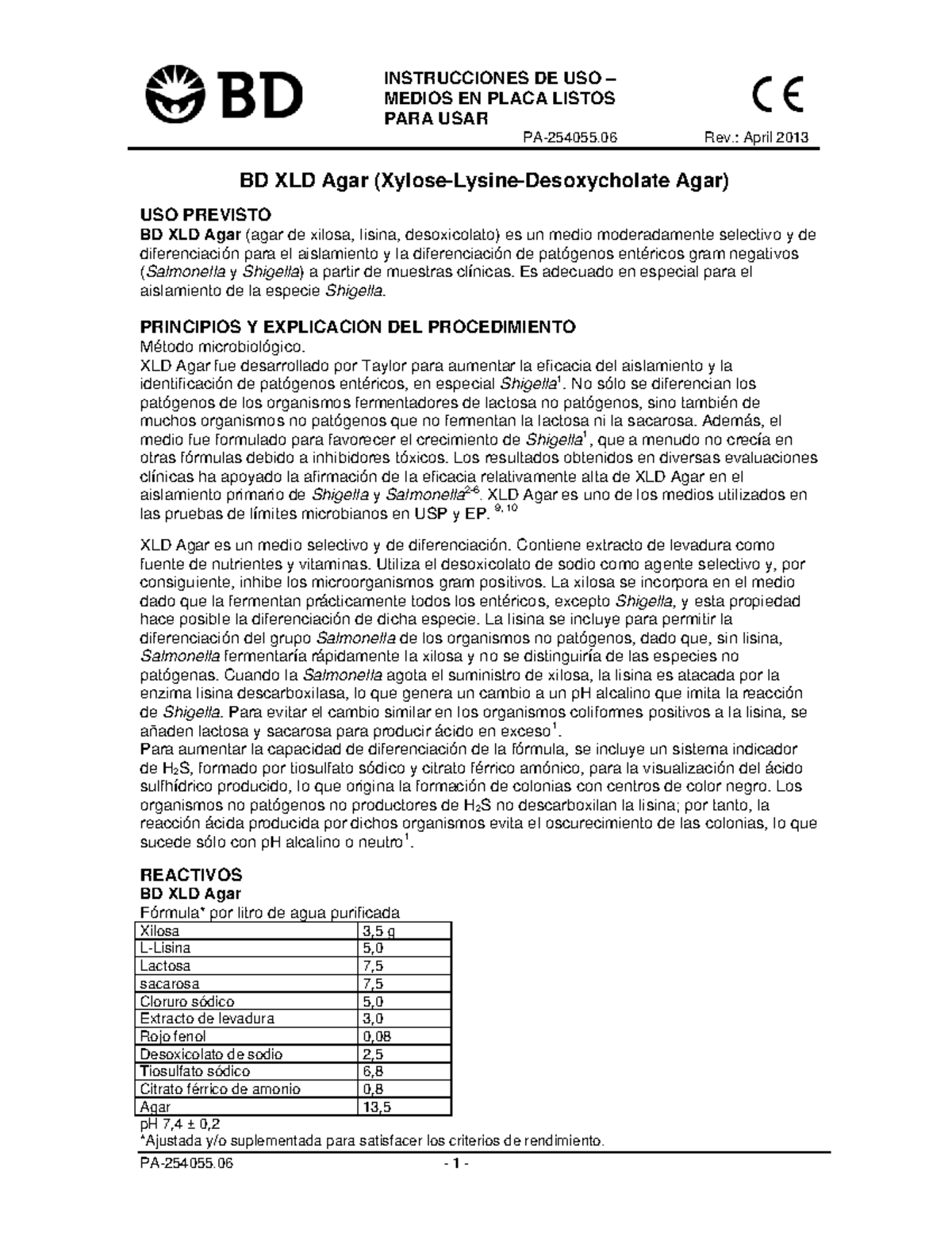 Agar XLD - Medios de cultivo - INSTRUCCIONES DE USO – MEDIOS EN PLACA ...