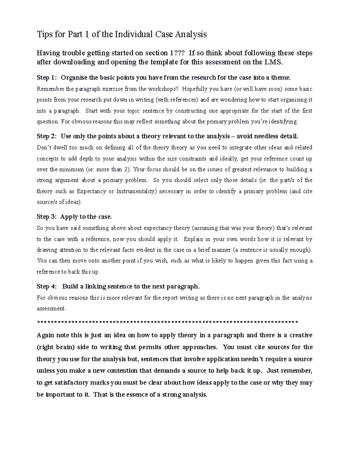 Some tips for the first assessment - Tips for Part 1 of the Individual ...