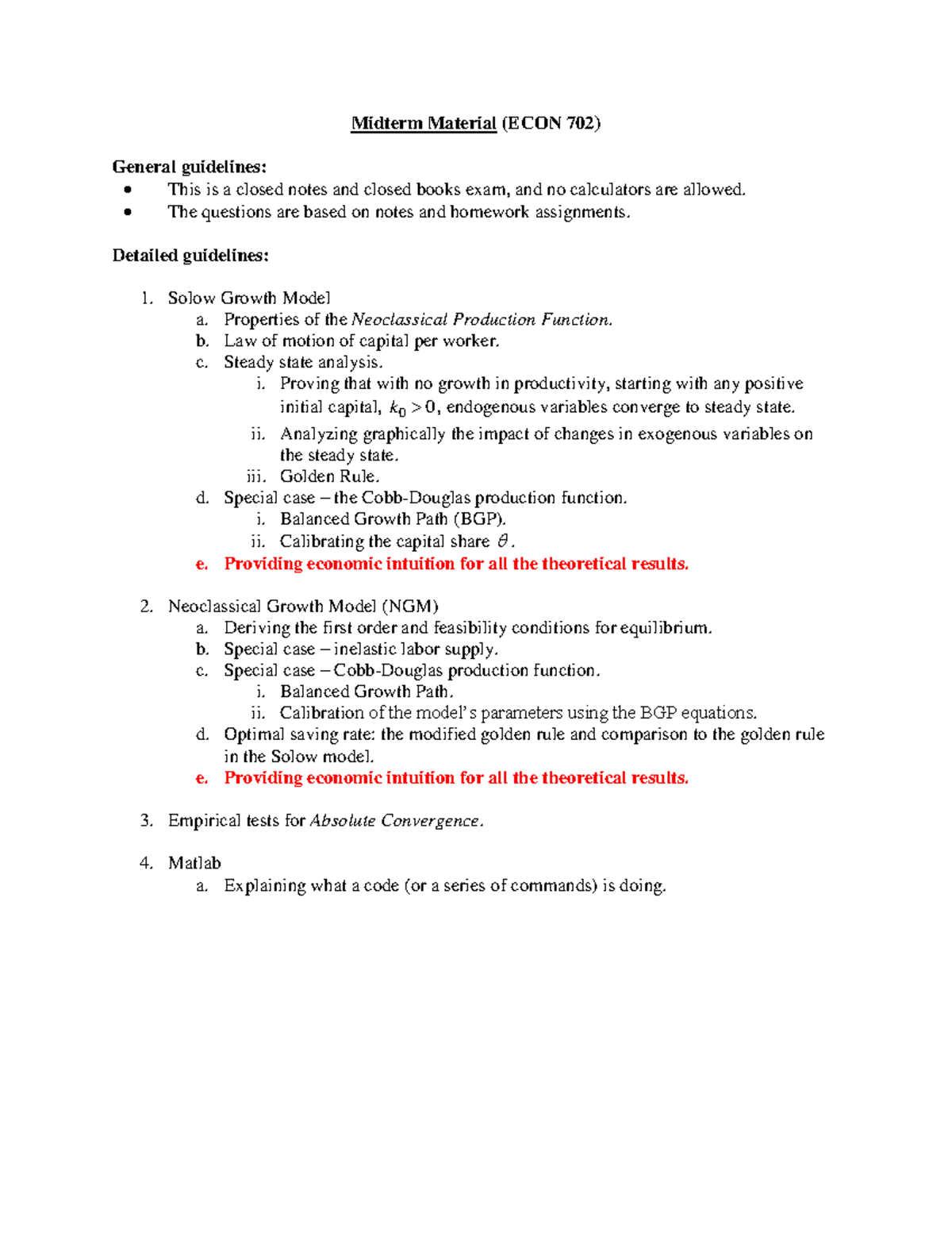 Midterm material s17 - Midterm Material (ECON 702) General guidelines ...