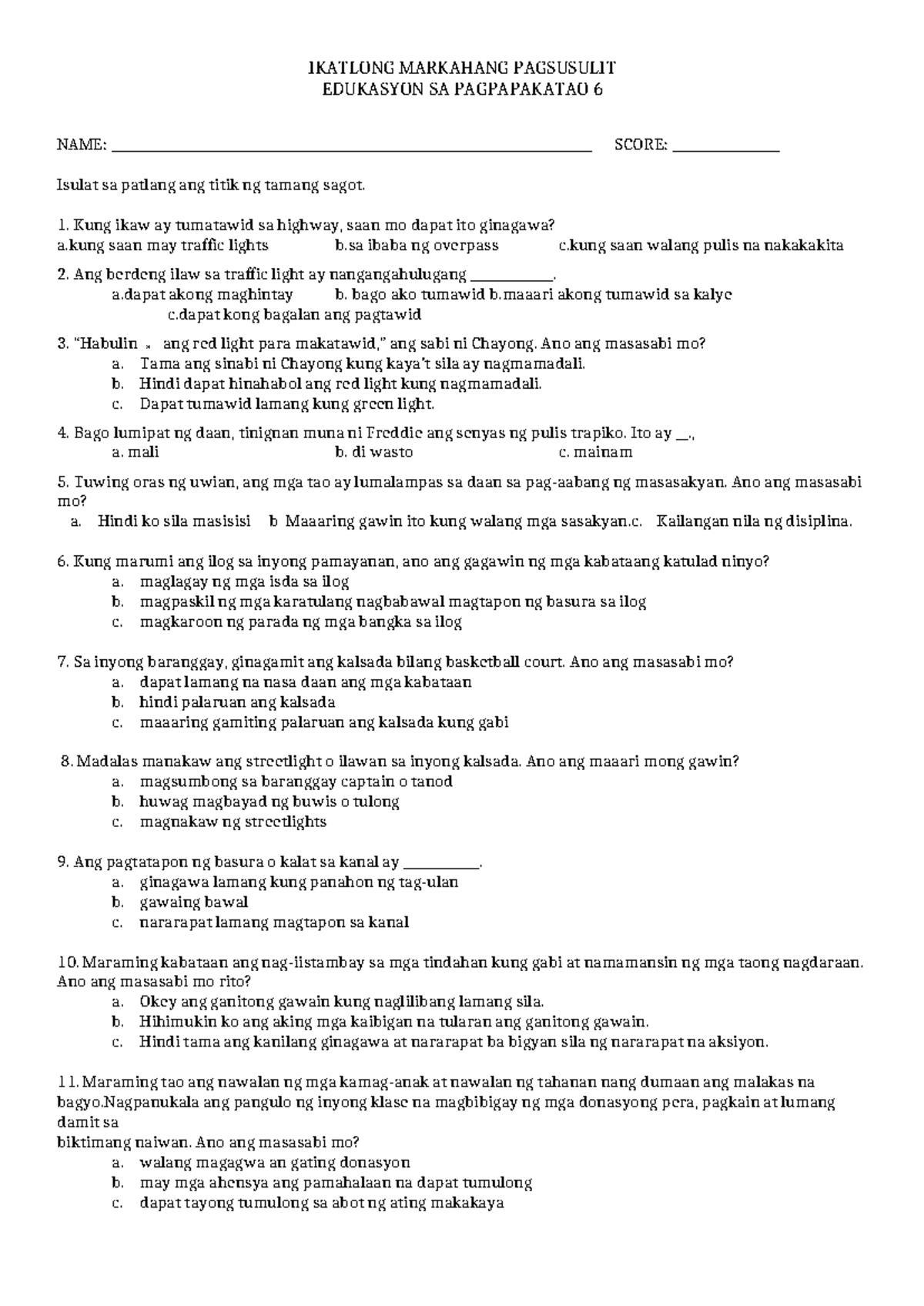 PT ESP 6 Q3 - It is a periodical test with 50 item questions - IKATLONG ...