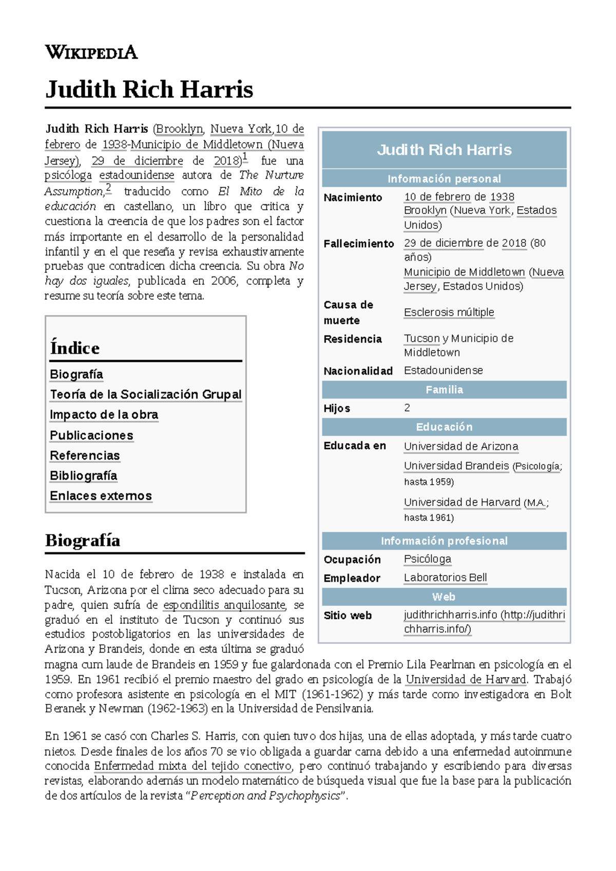 Judith Rich Harris - Judith Rich Harris Información personal Nacimiento ...
