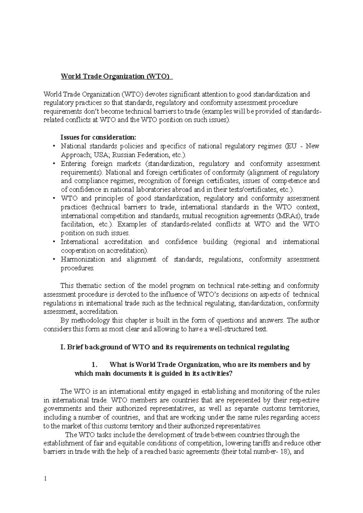WTO - Issues for consideration: National standards policies and ...
