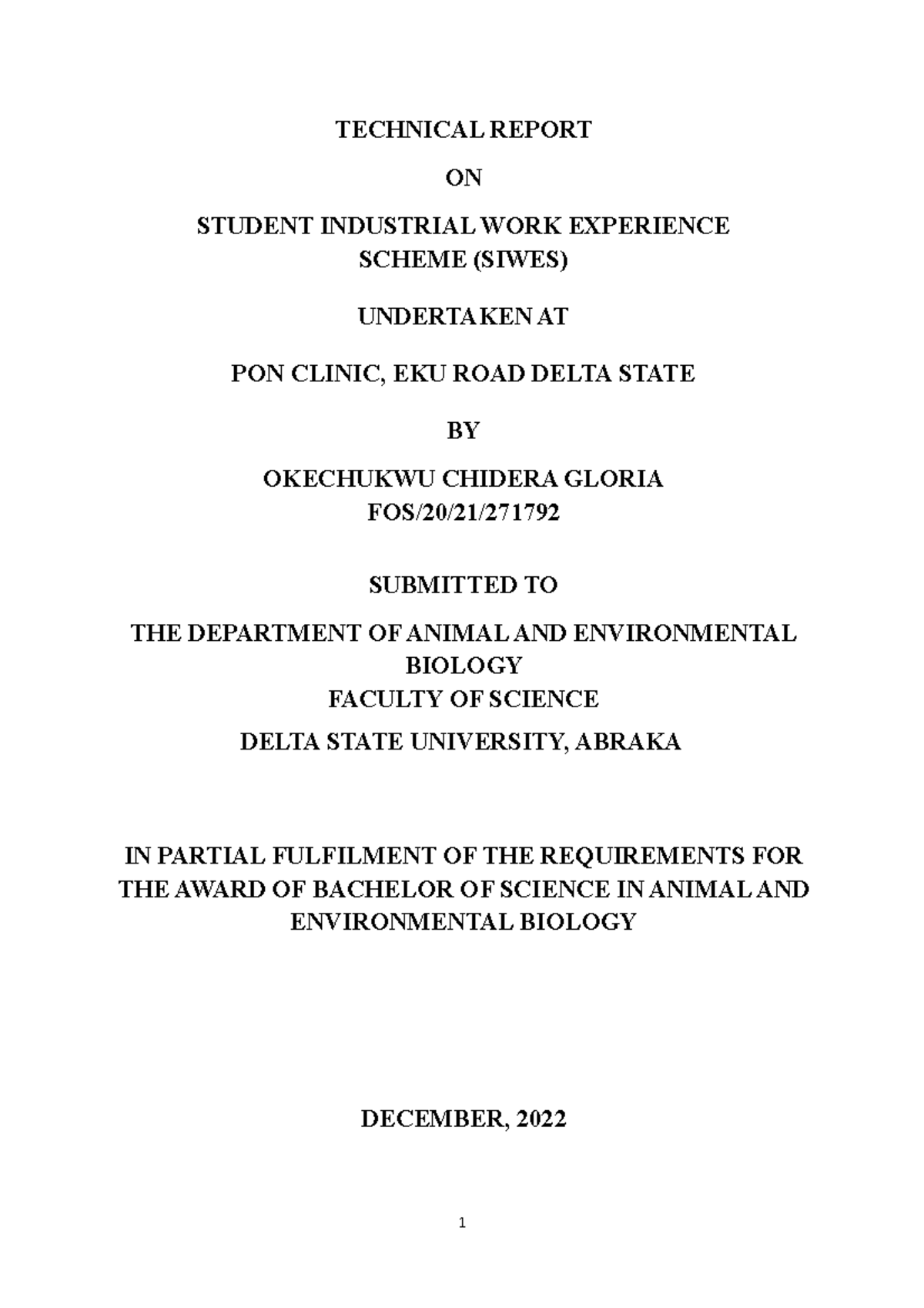 SIWES Report on MEDICAL LAB - TECHNICAL REPORT ON STUDENT INDUSTRIAL ...