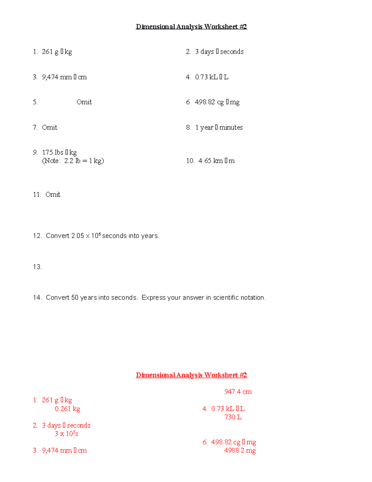 Dimensional Analysis Worksheet 2