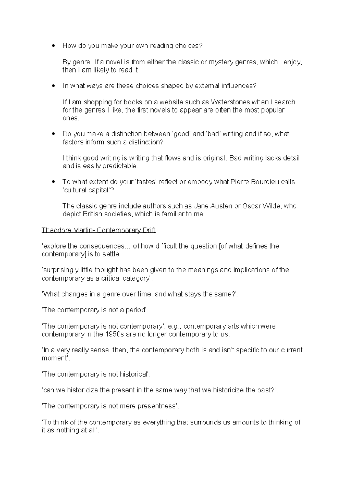 ENG1002 Week 1 Tutorial - How do you make your own reading choices? By genre. If a novel is from ...