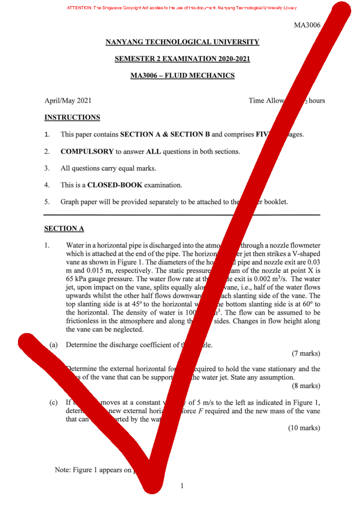 MA3006 2020-2021 Semester 2 - MA3004 - v hi = 1,4278. h2 = 0. V, =1. - Q = 0. - V3 = 3. - V2 =5 ...