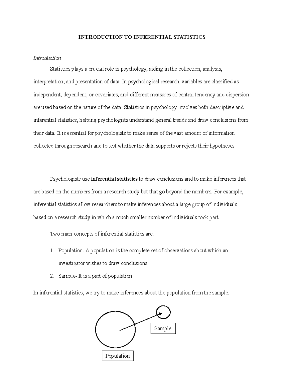 Introduction TO Inferential Statistics - INTRODUCTION TO INFERENTIAL ...