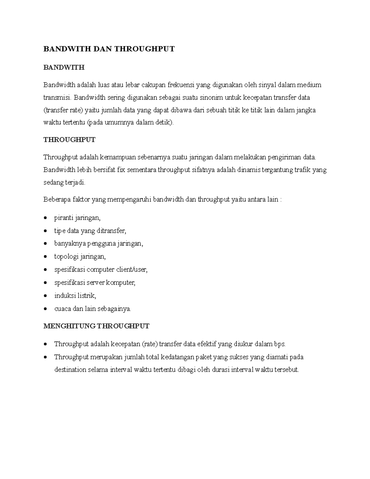 Bandwith DAN Throughput - BANDWITH DAN THROUGHPUT BANDWITH Bandwidth ...