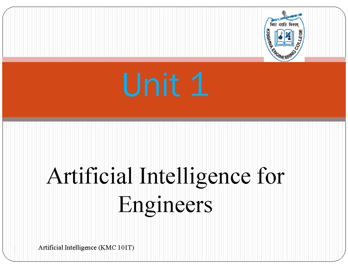 AI - Notes - 1 Artificial Intelligence (KMC 101T) Unit 1 Artificial ...