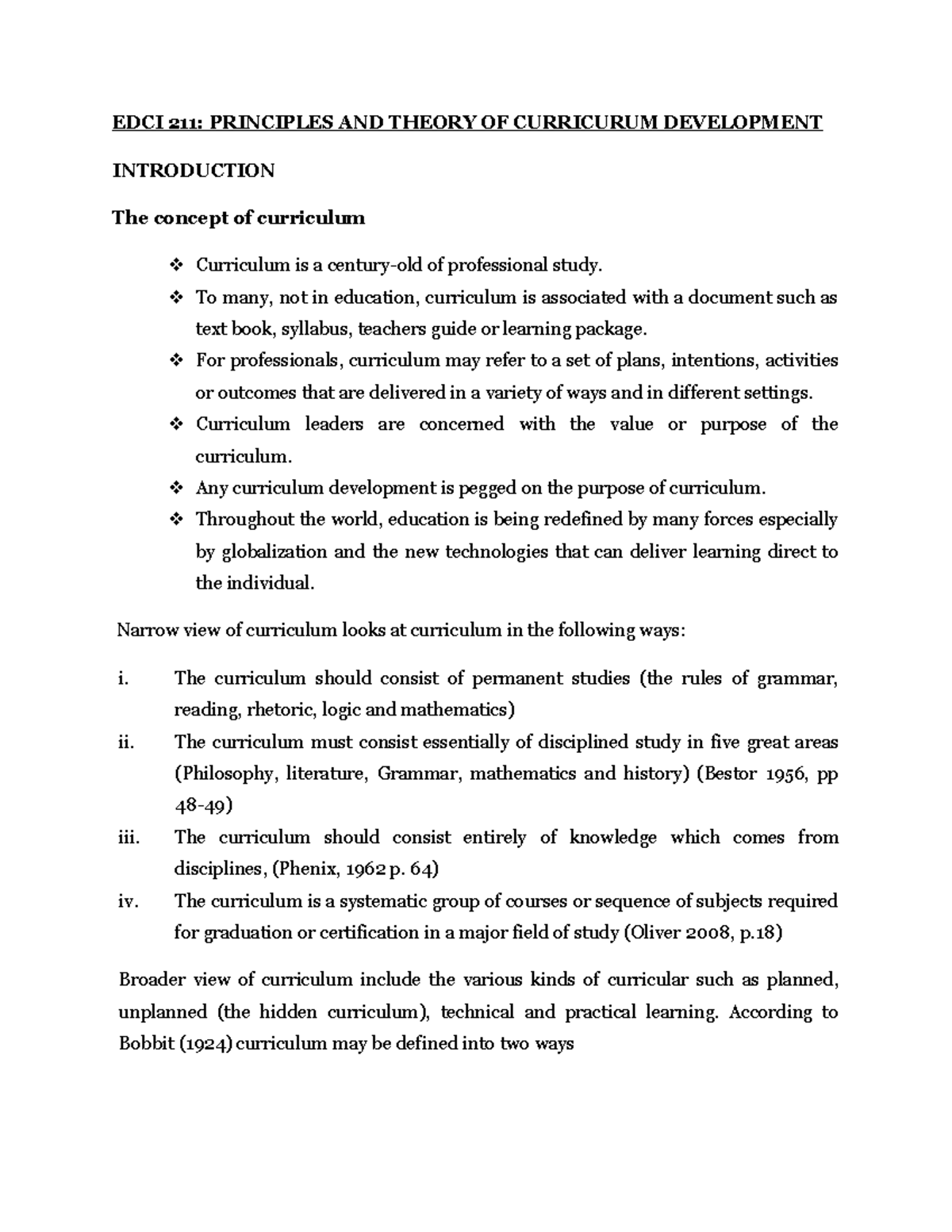 EDCI 211 Introduction - Read them - EDCI 211: PRINCIPLES AND THEORY OF ...