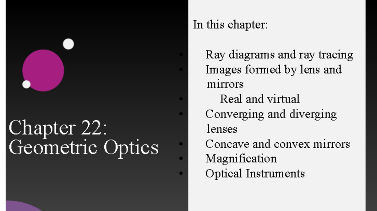 Chapter 22 - Geometric Optics - ####### Chapter 22: ####### Geometric ...