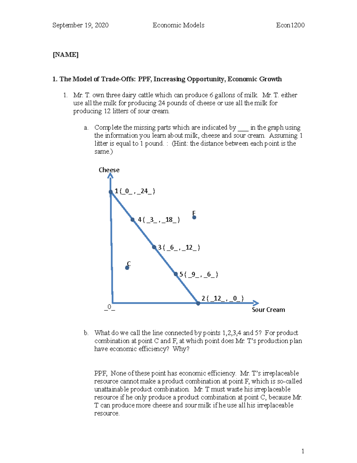 HW2 Answer - economic models - [NAME] The Model of Trade-Offs: PPF ...