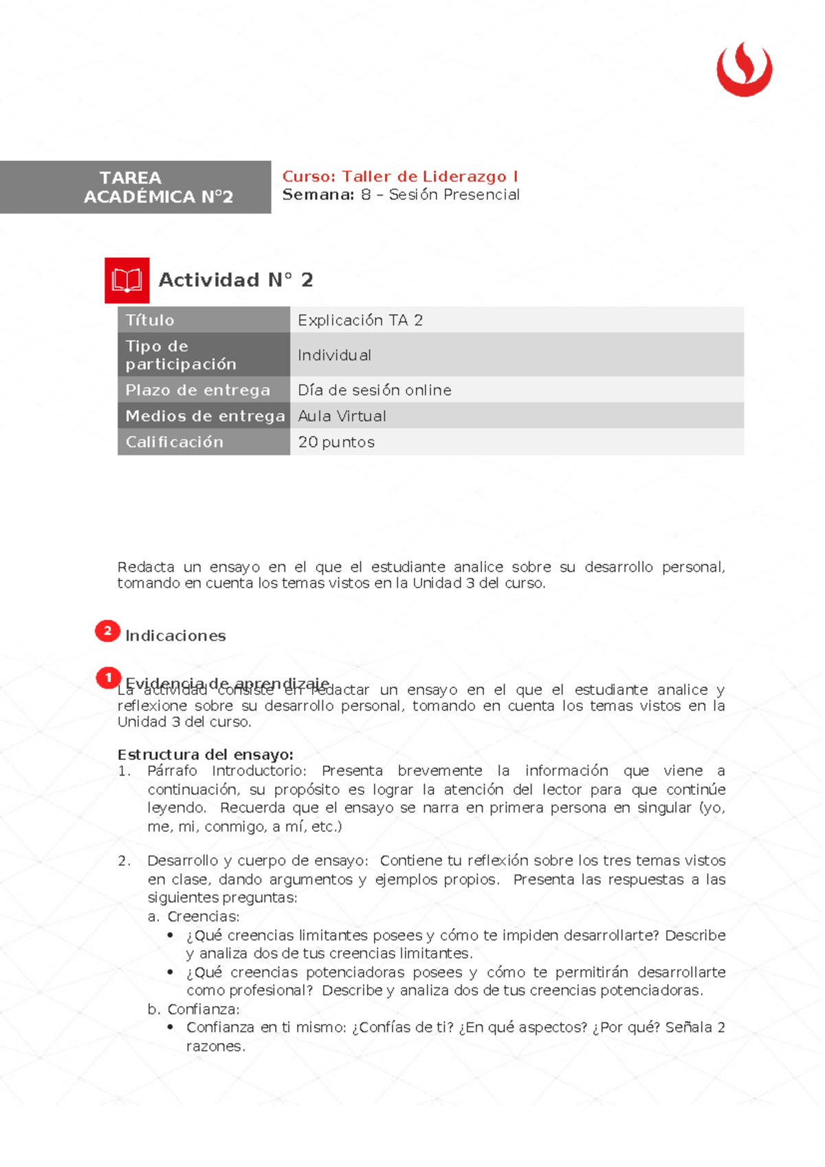 Ficha De Actividad Tarea Academica 2 Y Rúbrica Título Explicación Ta