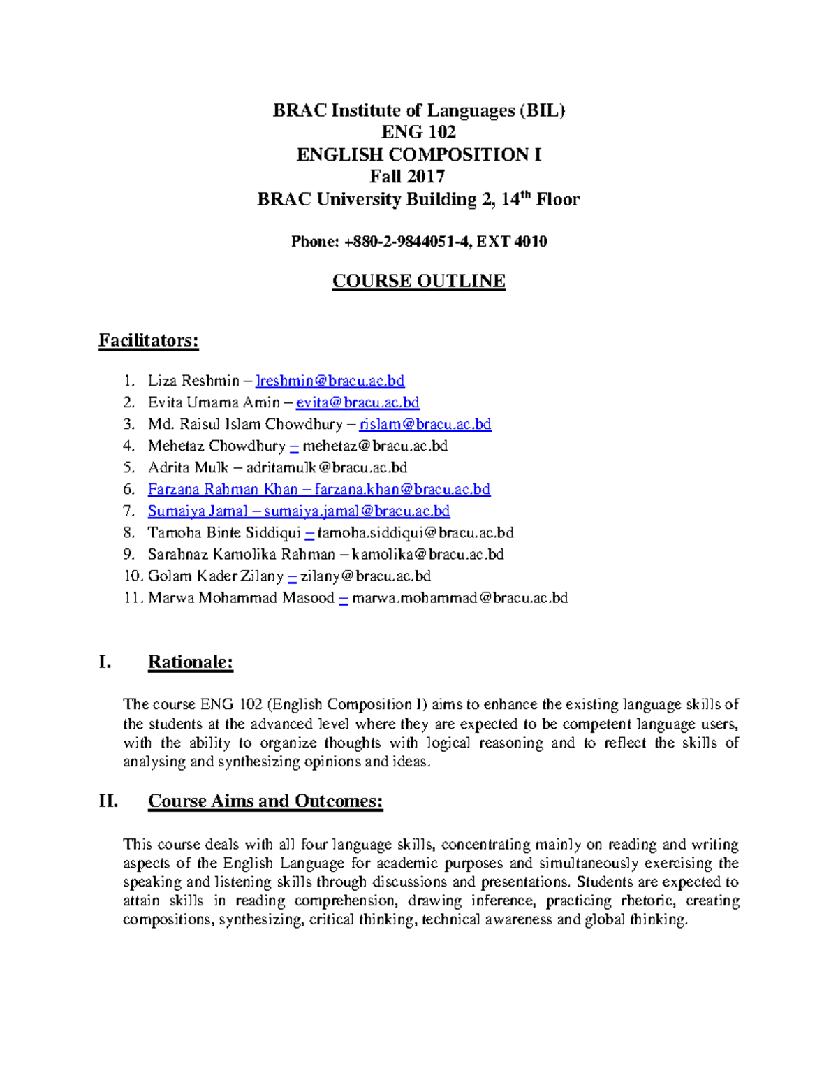 ENG102 - Course Outline - BRAC Institute of Languages (BIL) ENG 102 ...