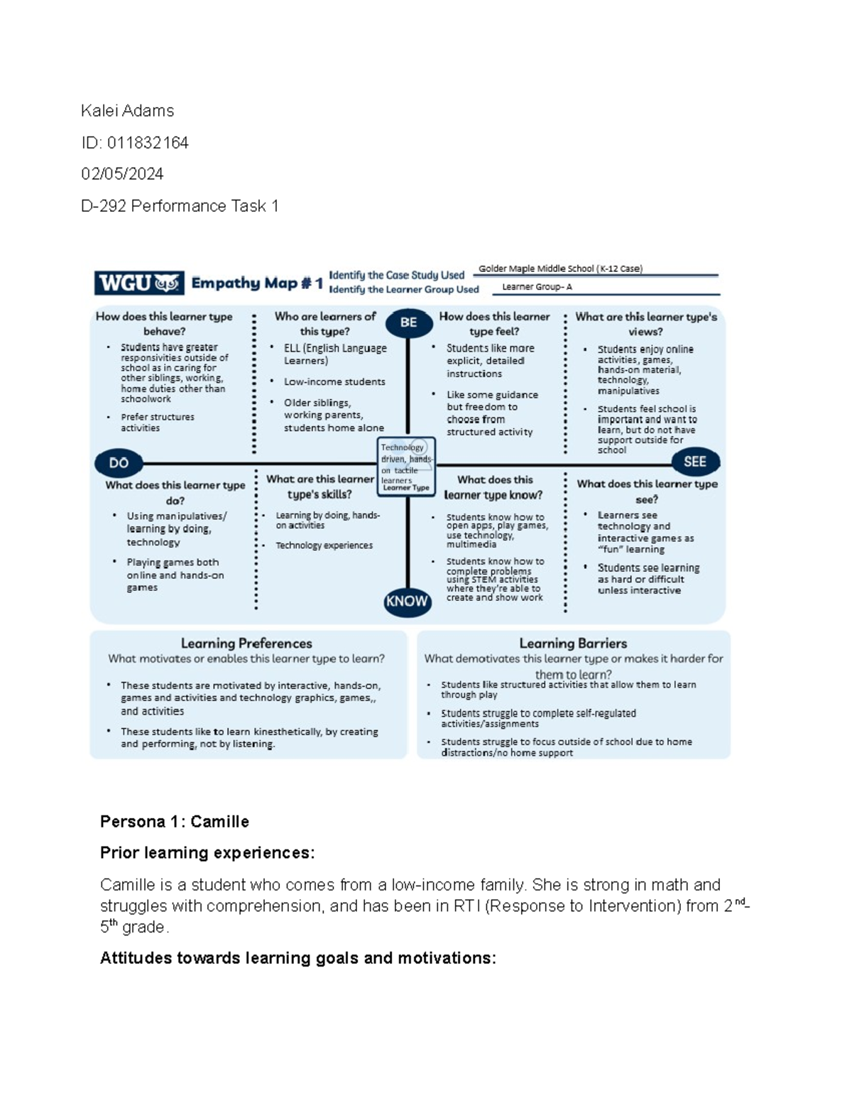 K. AdamsD292 Task 1- Ideation - Kalei Adams ID: 011832164 02/05/ D-292 ...