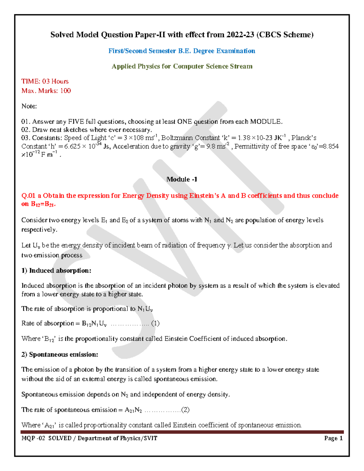 CSE Solved Module QP SET 02 - Solved Model Question Paper-II with effect from 2022-23 (CBCS ...