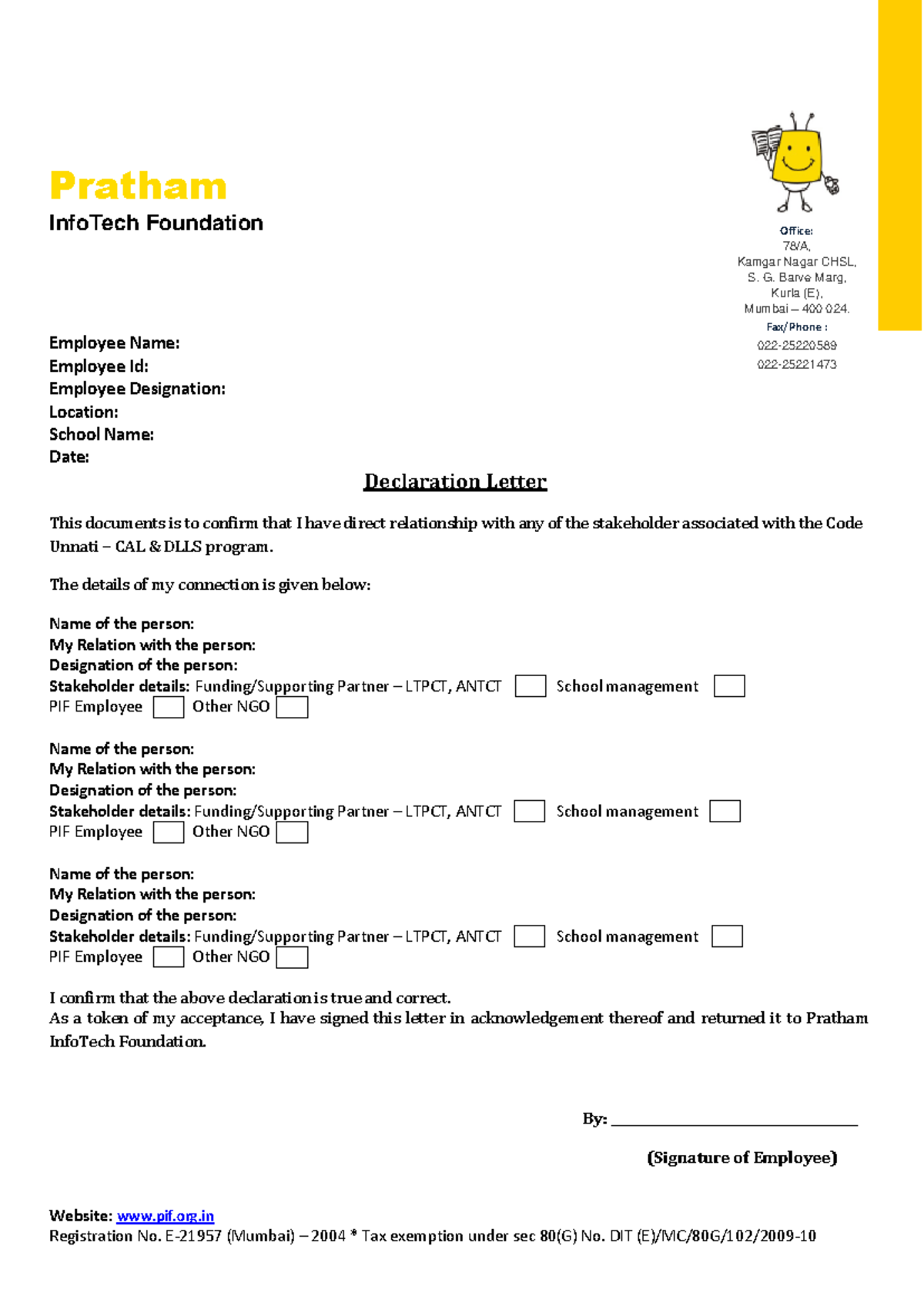 SAP Ltpct - Declaration with reference - Pratham InfoTech Foundation ...