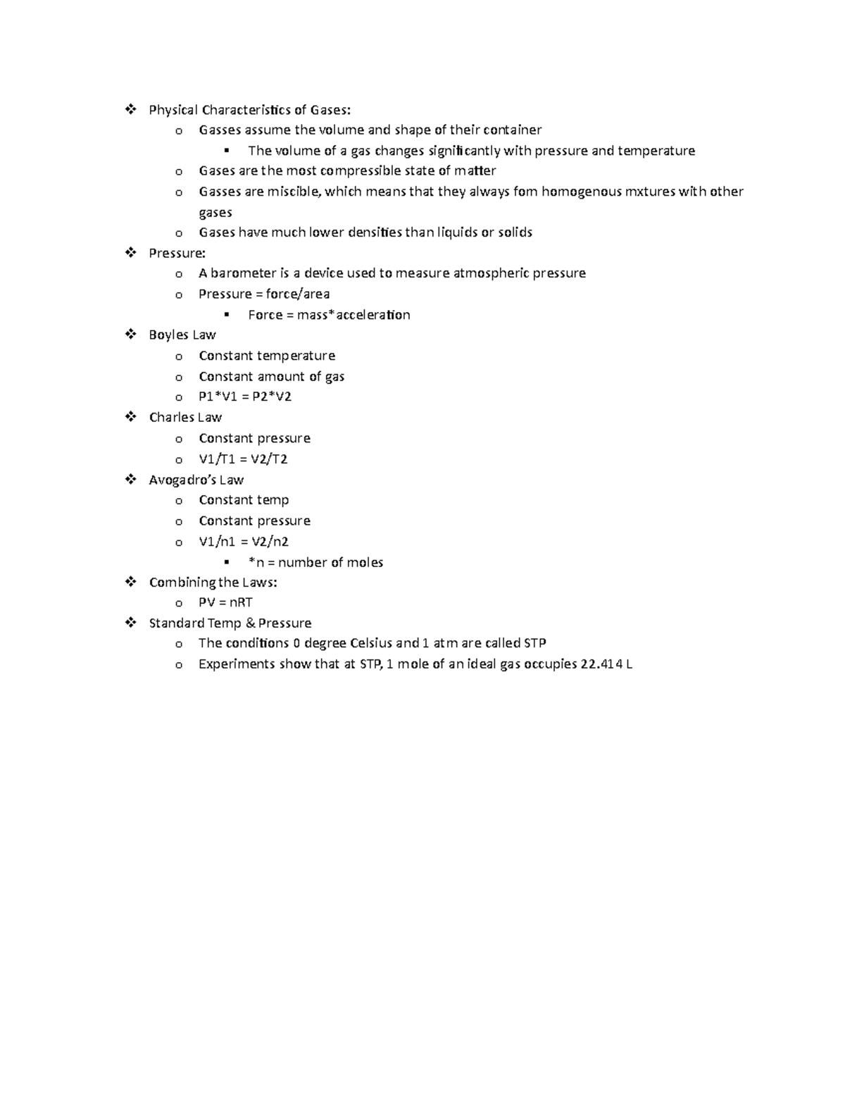 9-20-2021 notes - Physical Characteristics of Gases: o Gasses assume ...