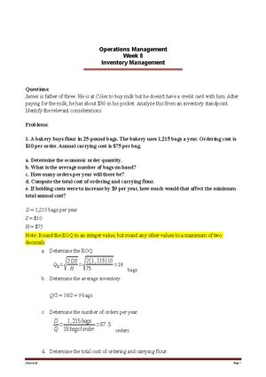 Operation Management Assessment 2 Team 3 Report - Course/Unit code Assignment number Assignment ...