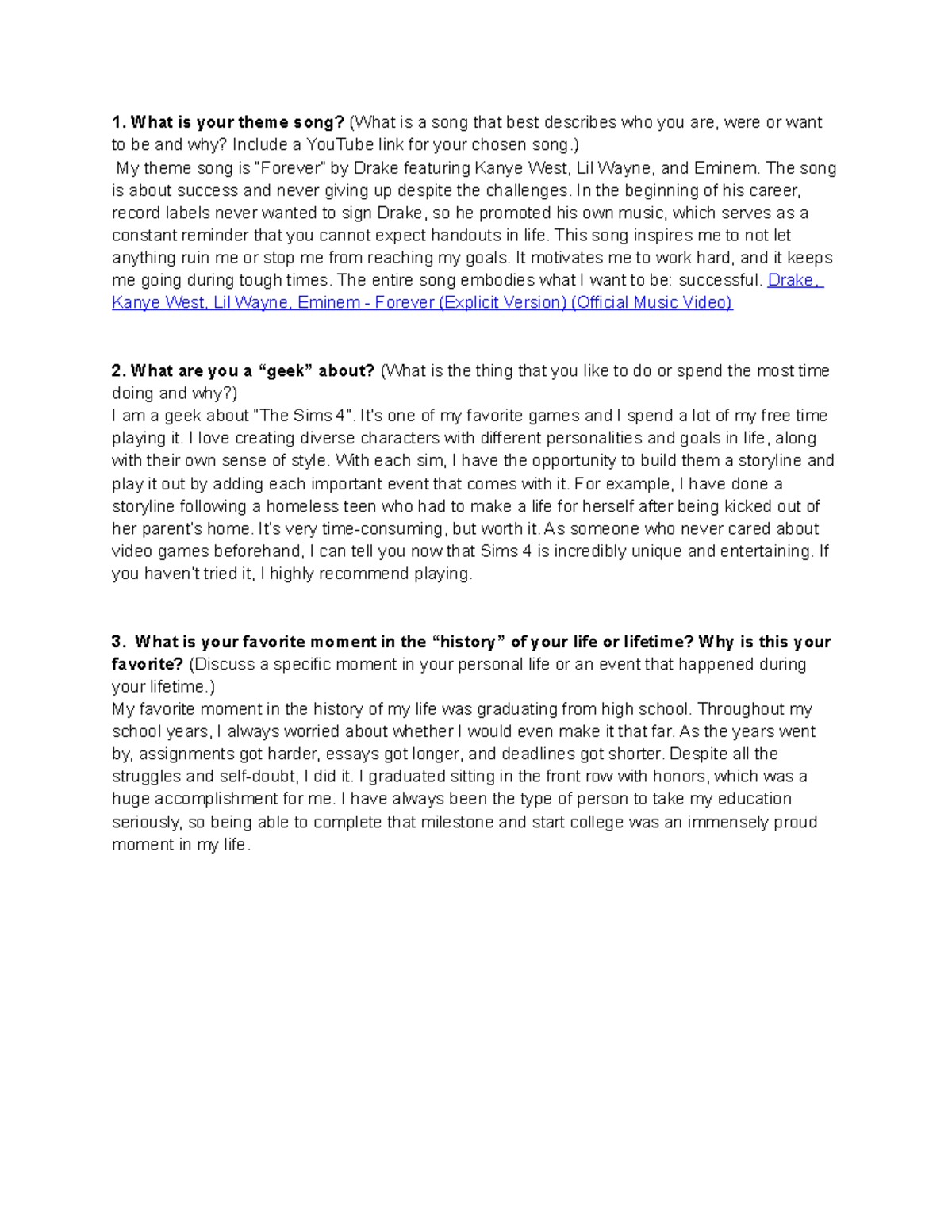 Kiarra E- Student Intro - What is your theme song? (What is a song that ...