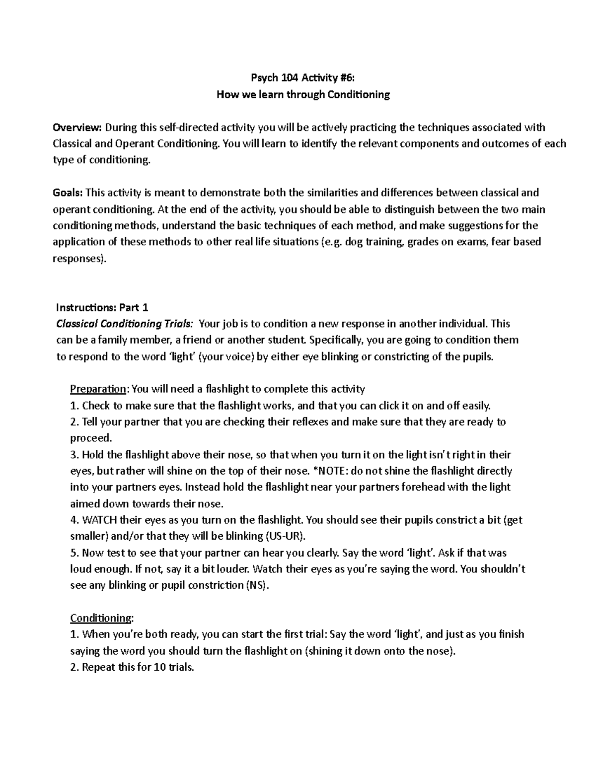 Activity 6 - Instructions and Questions - Psych 104 Activity #6: How we ...