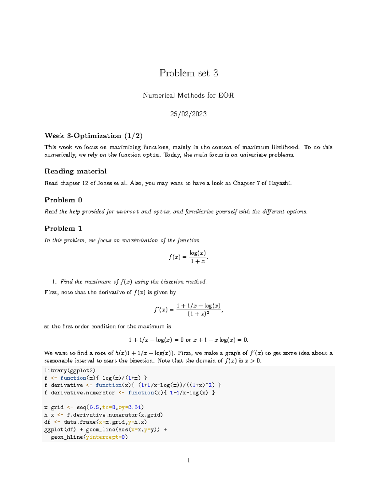 Problem Set 3 Solution Problem Set 3 Numerical Methods For Eor 25 02