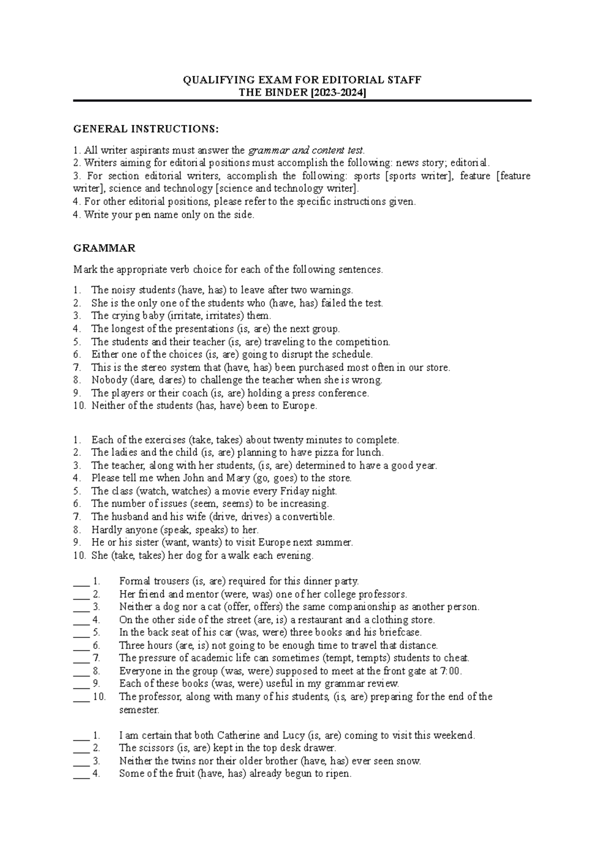 Qualifying EXAM FOR Editorial Staff - QUALIFYING EXAM FOR EDITORIAL ...