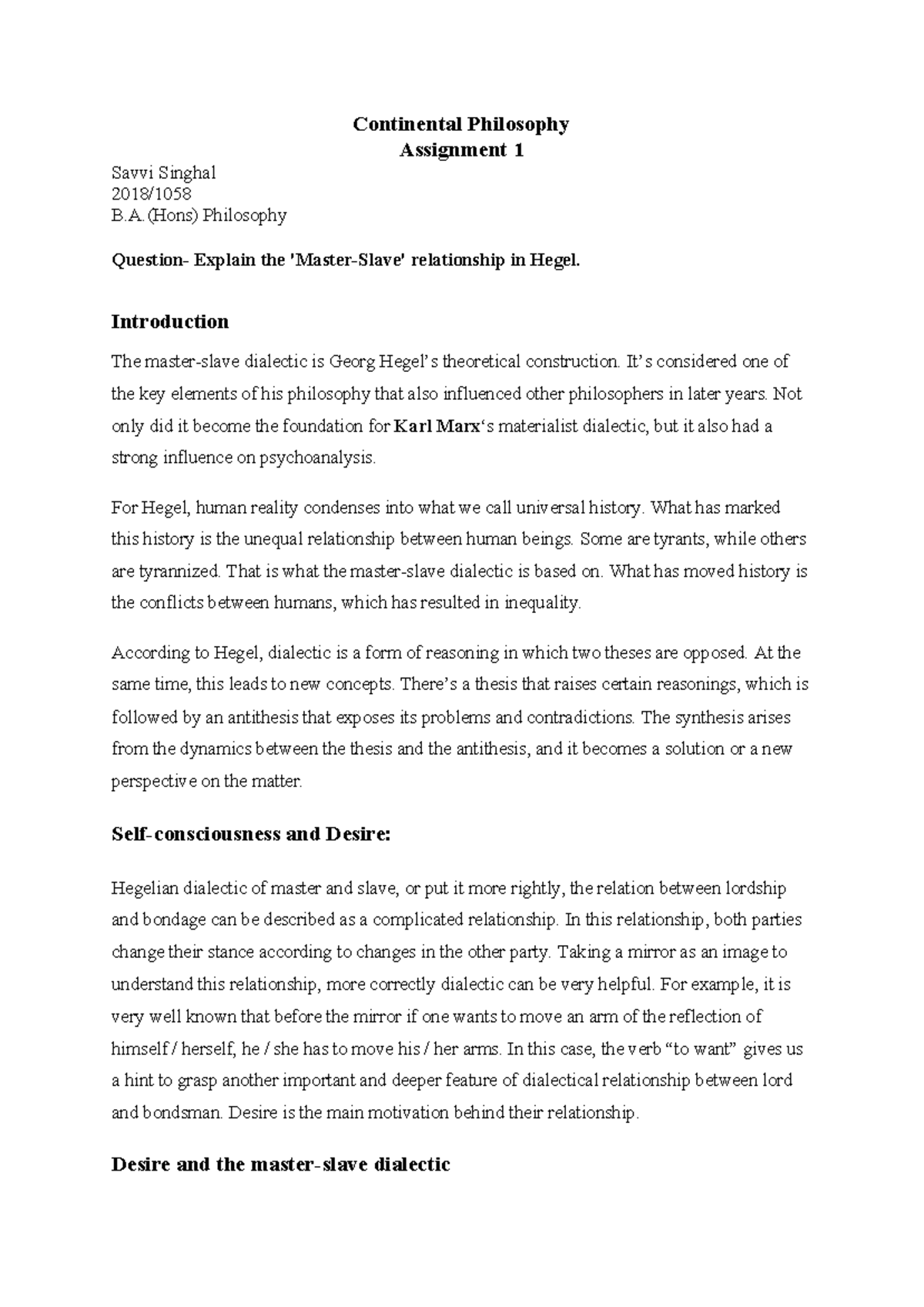 Master-Slave dialectic by Hegel - Continental Philosophy Assignment 1 ...