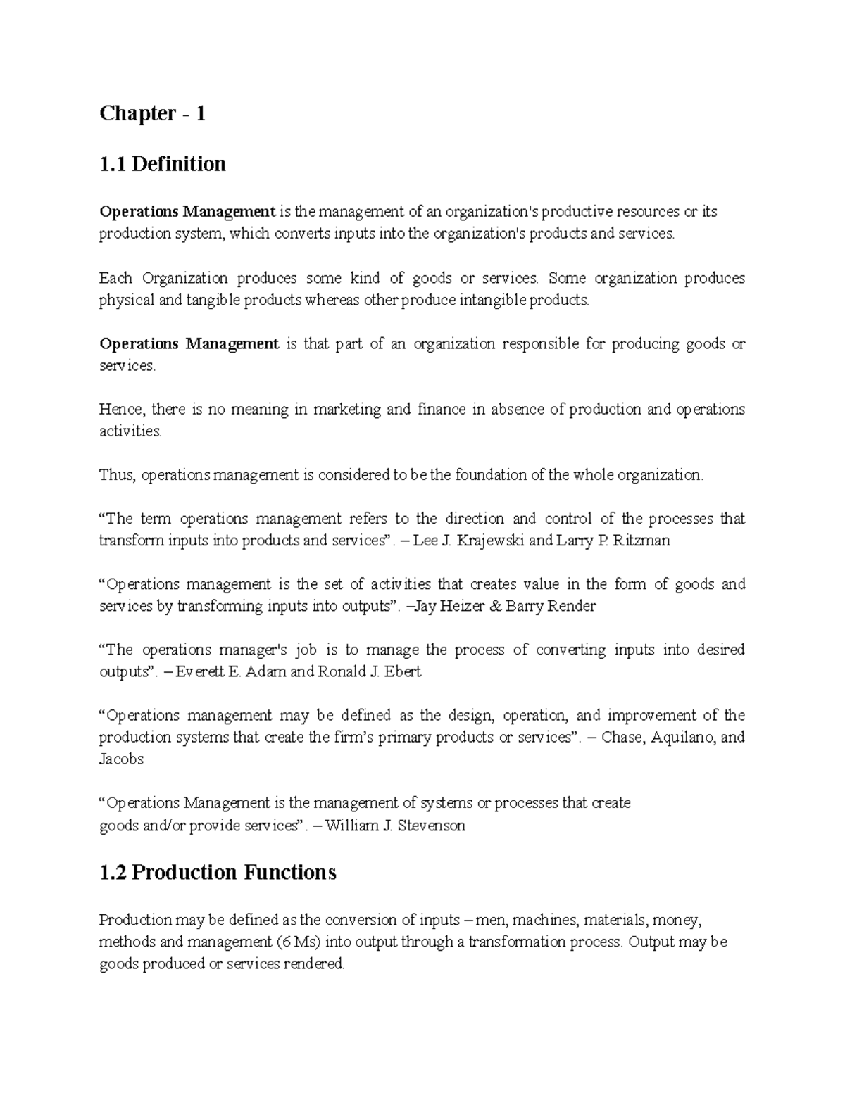 OM - Chapter 1 - Chapter - 1 1 Definition Operations Management is the ...