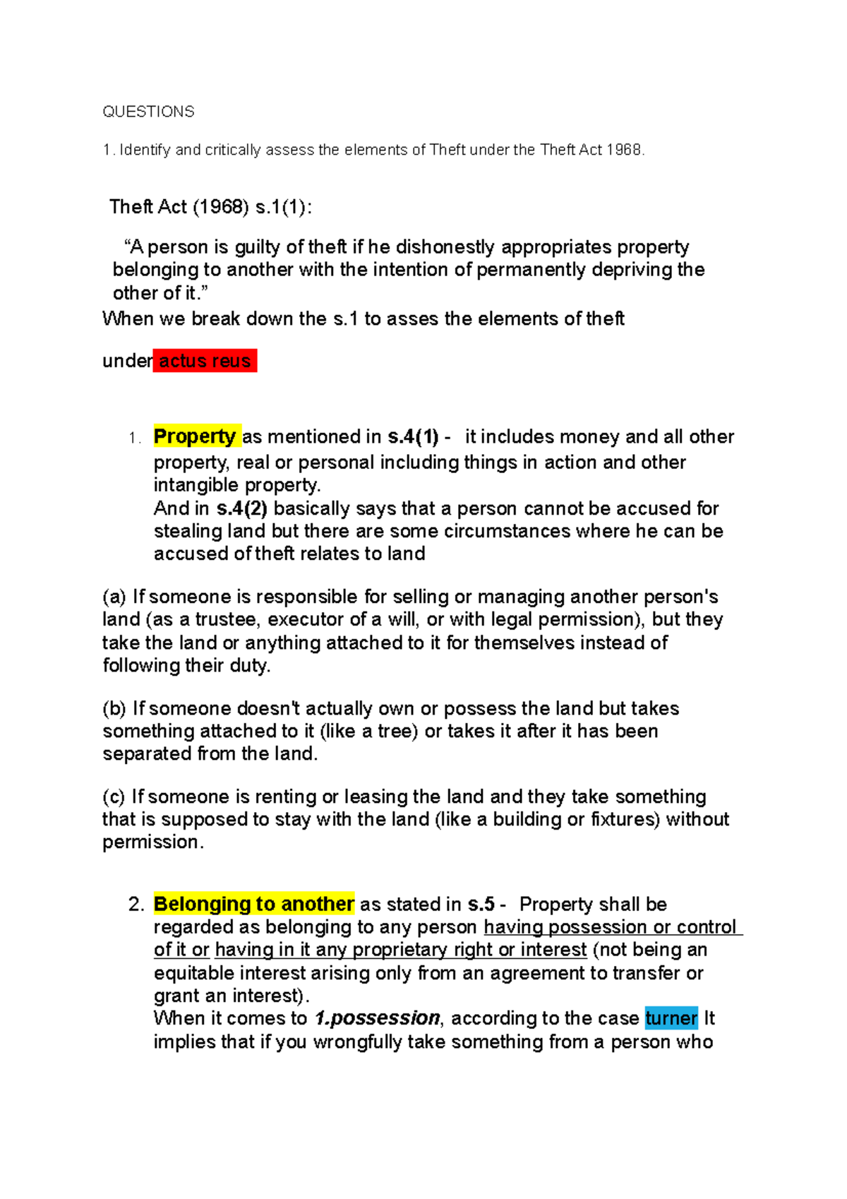 Criminal law II tut 2 - QUESTIONS Identify and critically assess the ...
