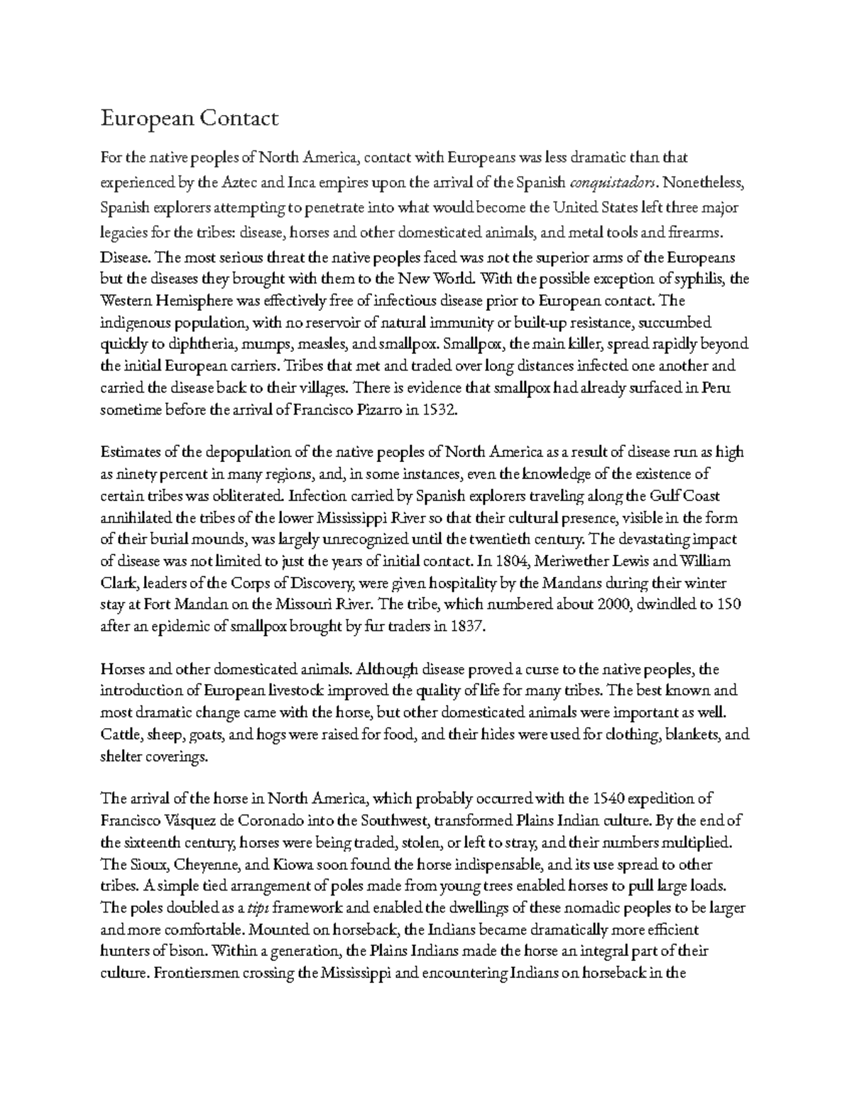 European Contact - European Contact For the native peoples of North ...