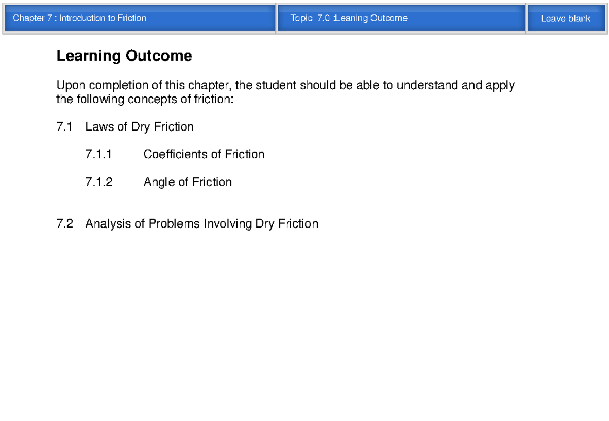MEC111-Chapter 7 - chapter 7 - Learning Outcome Upon completion of this ...