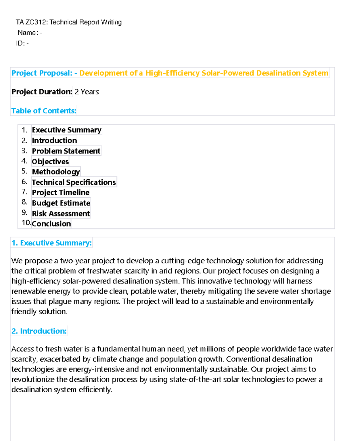 Solar-Powered Desalination System - TA ZC312: Technical Report Writing ...
